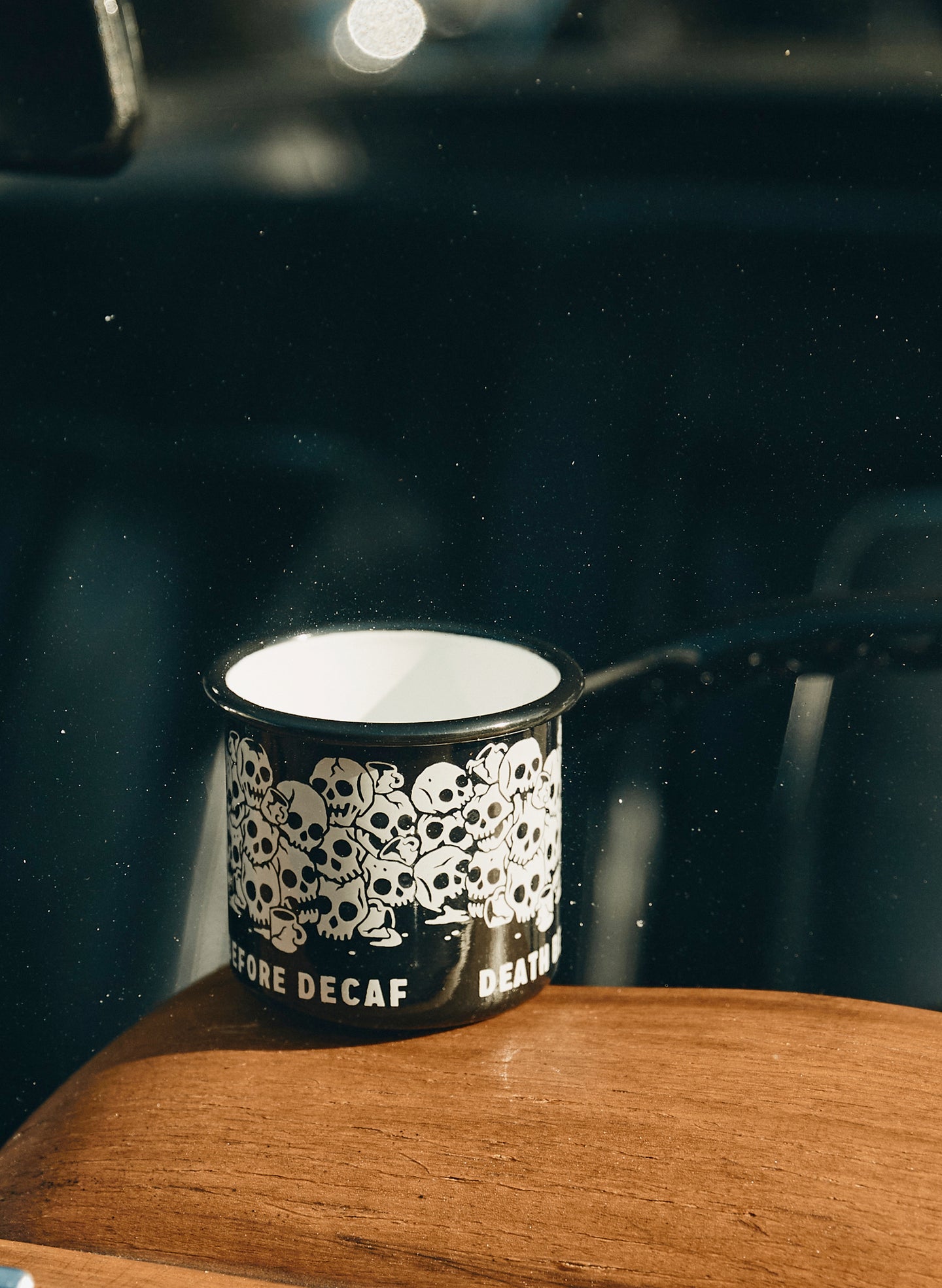Death Before Decaf Coffee 12 oz Enamel Tin Coffee Camping Mug – Pyknic