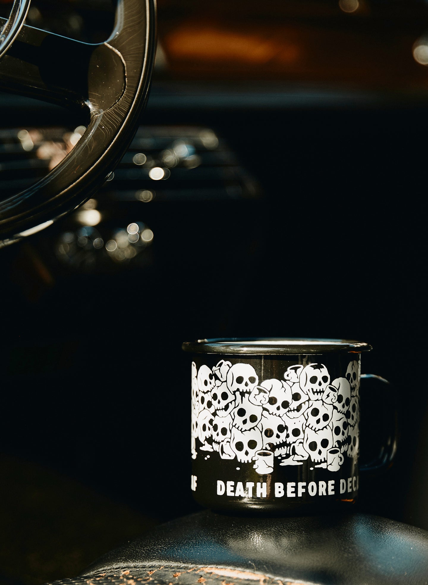 Death Before Decaf Coffee 12 oz Enamel Tin Coffee Camping Mug – Pyknic