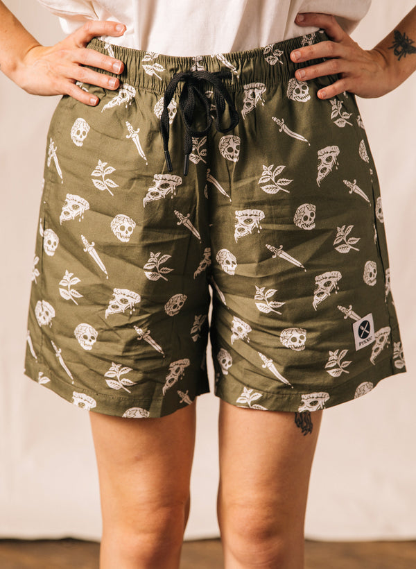Pizza Slayer Unisex Shorts. Food Design. Poplin Cotton | Pyknic