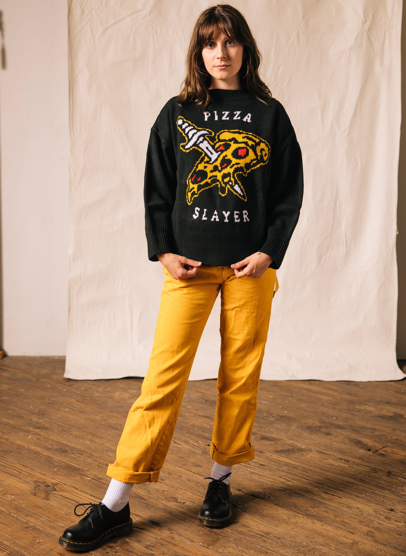 Pizza Slayer Womens Fun Pizza Slice Knit Sweater – Pyknic
