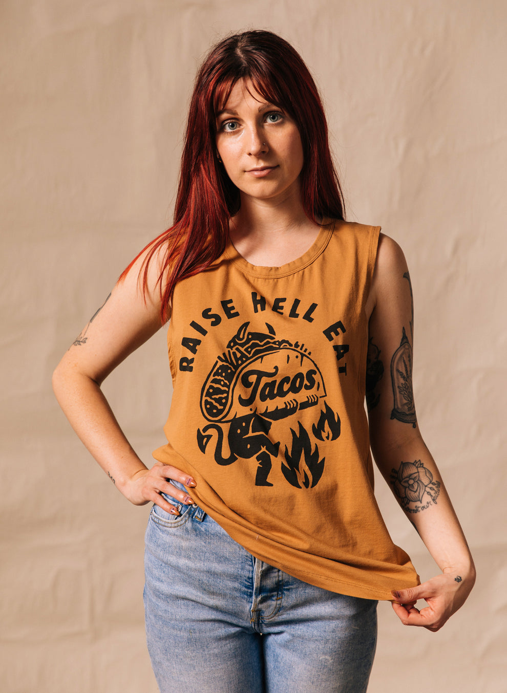 Raise Hell Eat Tacos Womens Taco Muscle Tank | Pyknic